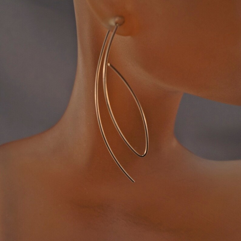 Long ROSE GOLD Earrings. Yellow Gold Earrings .14k Gold | Etsy