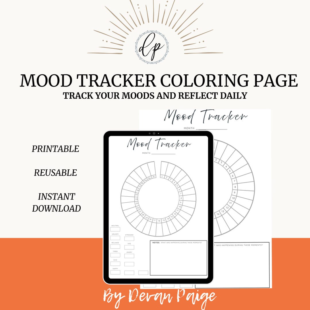 Mood Tracker Coloring Page: Printable Mental Health Journal (PDF ...