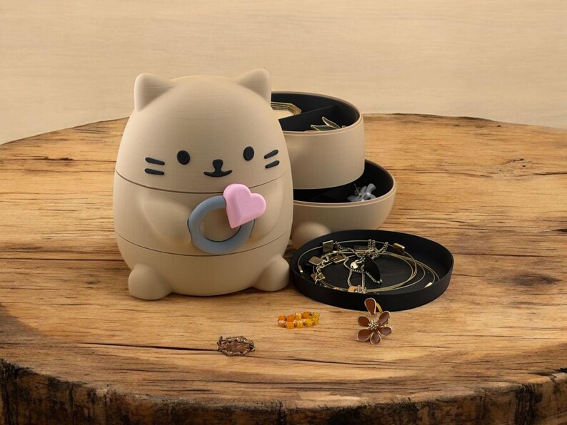 3D Printed Cat Jewelry Box Custom Color Jewelry Holder for Cat Lovers ...