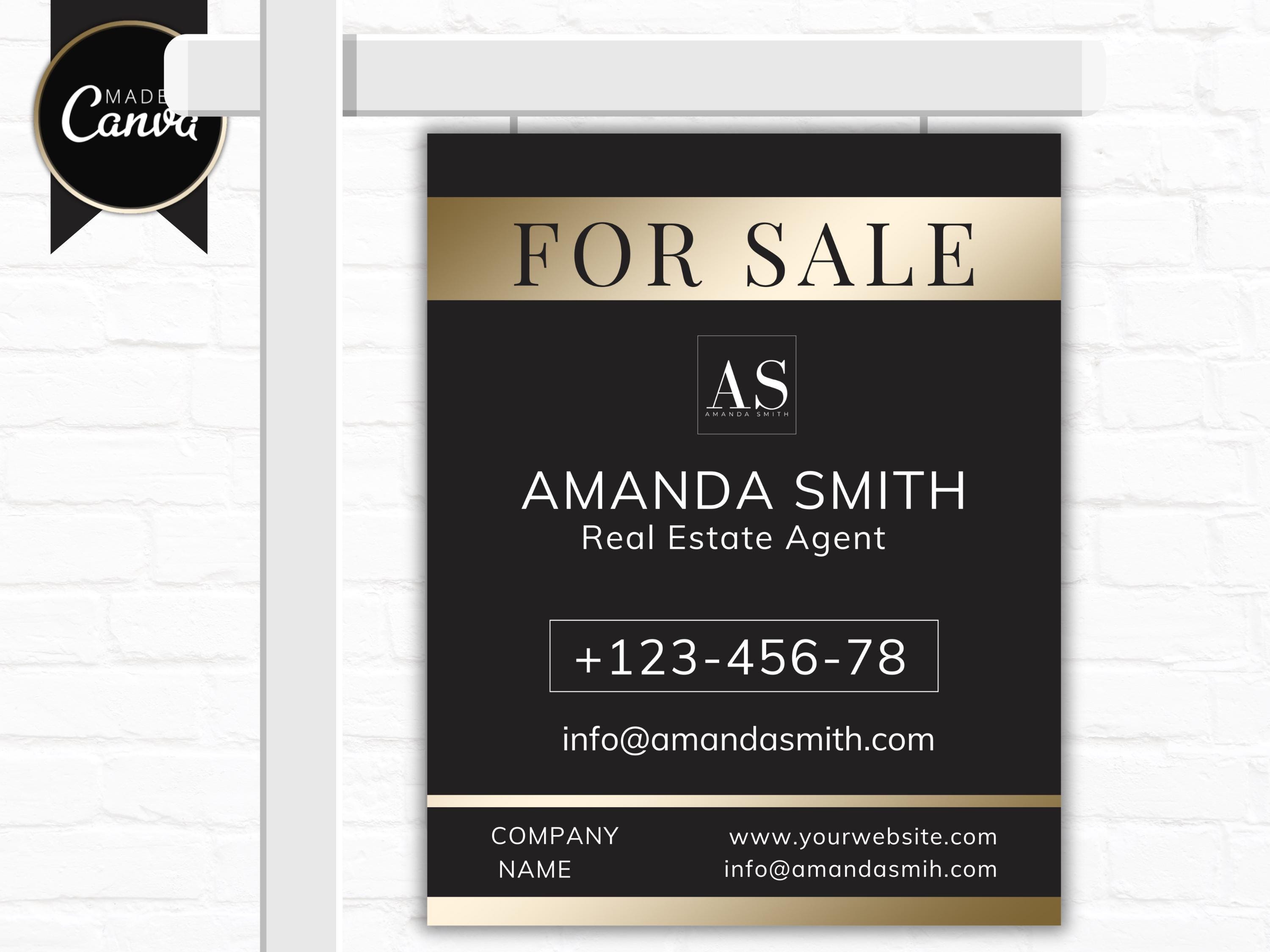 Gold & Black Real Estate Sign Template, Realtor Yard Sign (canva) - Etsy