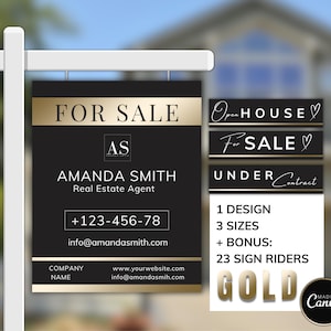Gold & Black Real Estate Sign Template, Realtor Yard Sign (canva) - Etsy