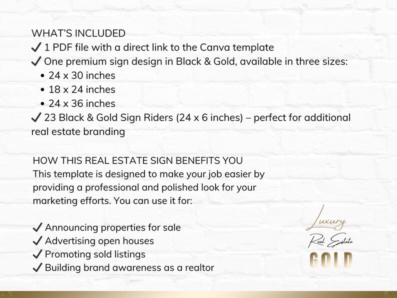 Gold & Black Real Estate Sign Template, Realtor Yard Sign (canva) - Etsy