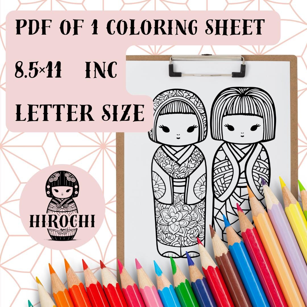 Kokeshi Doll Coloring Pages Japanese Dolls Traditional Geisha Kokeshi ...
