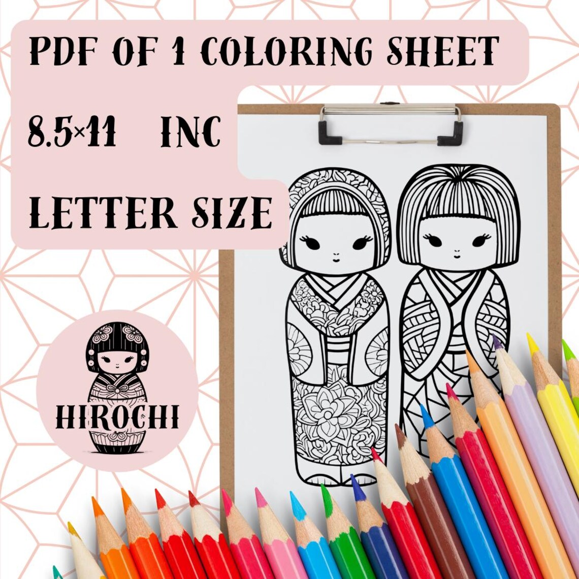 Kokeshi Doll Coloring Pages Japanese Dolls Traditional Geisha Kokeshi ...