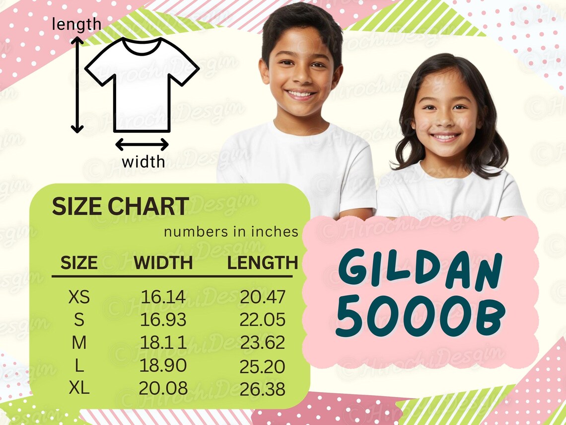 Gildan 5000B Size Chart Mockup, Gildan Kids Cotton Tshirt Size Guide ...