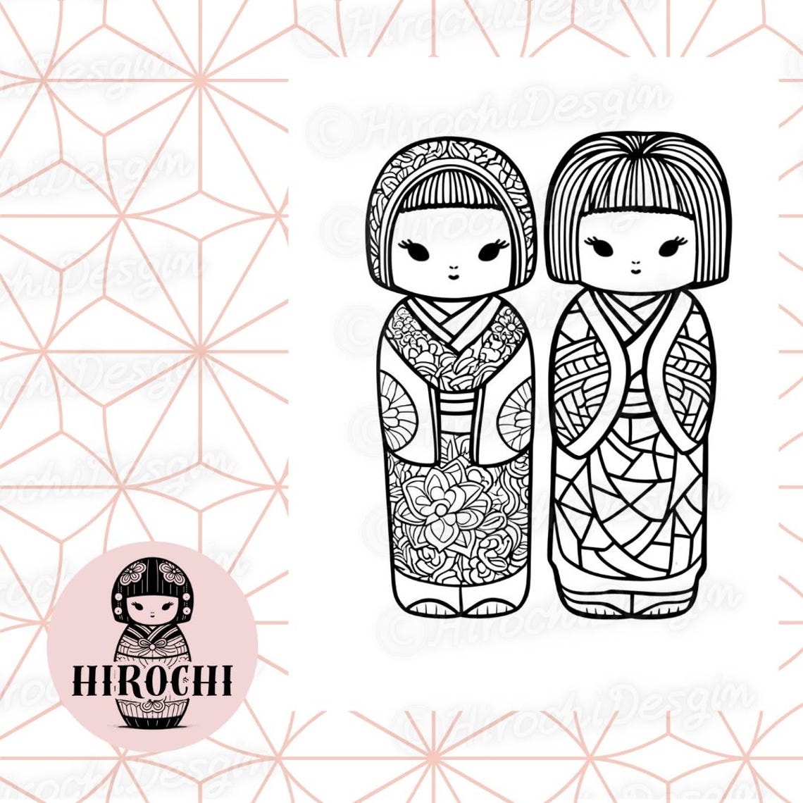 Kokeshi Doll Coloring Pages Japanese Dolls Traditional Geisha Kokeshi ...