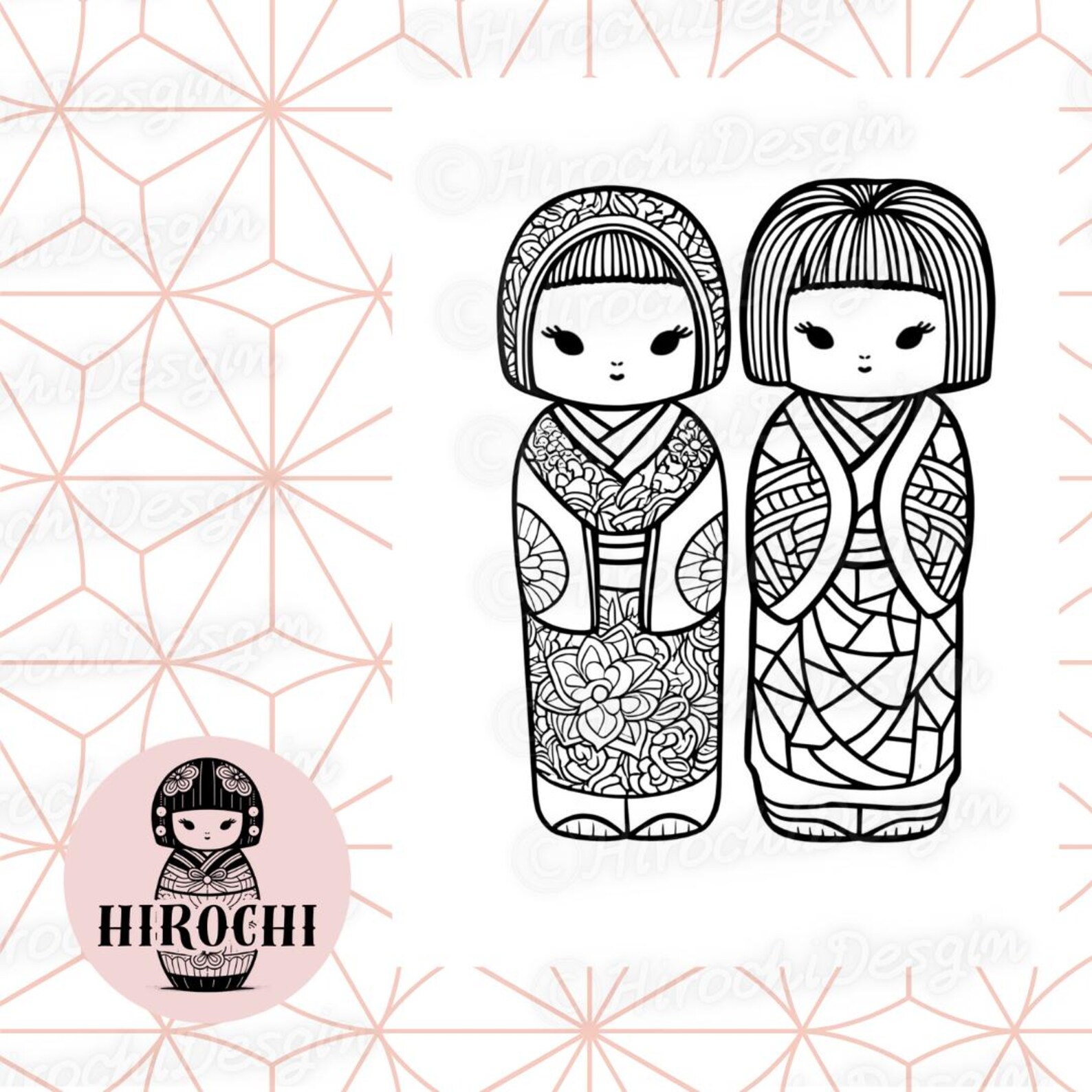 Kokeshi Doll Coloring Pages Japanese Dolls Traditional Geisha Kokeshi ...
