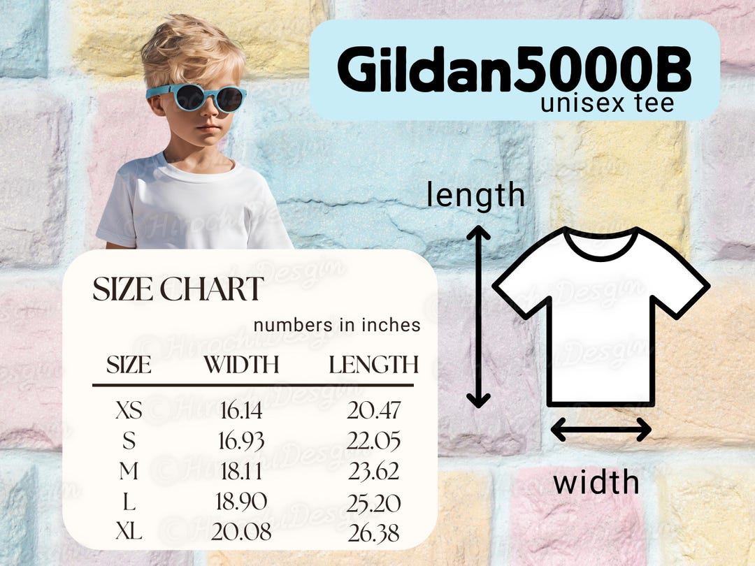 Gildan 5000B Size Chart Mockup, Gildan Kids Cotton Tshirt Size Guide ...