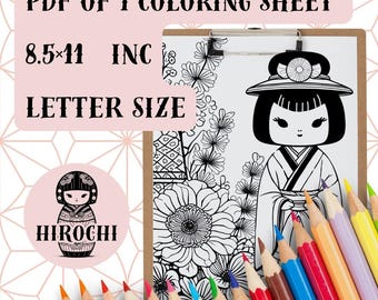 Kokeshi Doll Coloring Pages Japanese Dolls Traditional Geisha Kokeshi ...