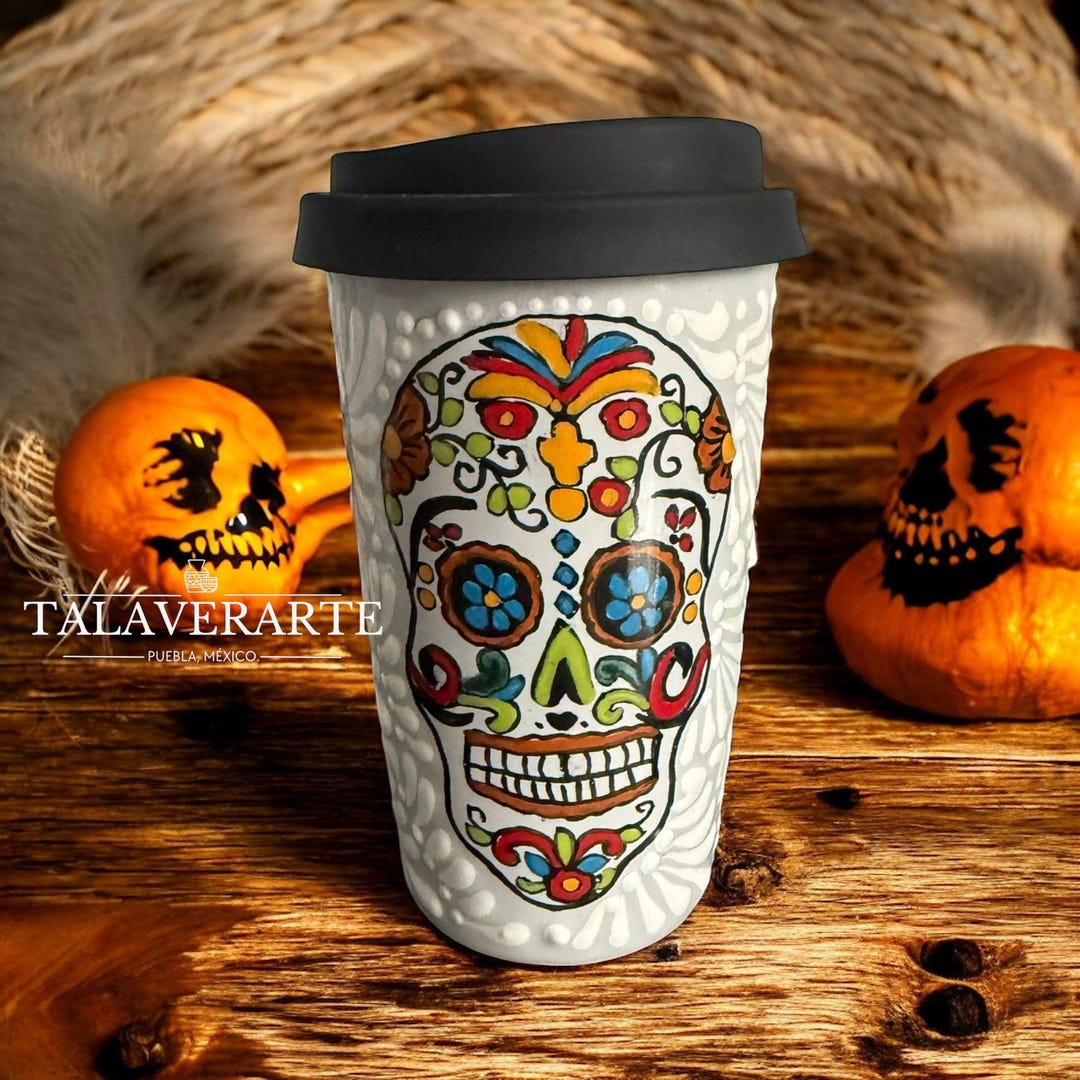 Talavera Skull Thermos Traditional / White - Etsy