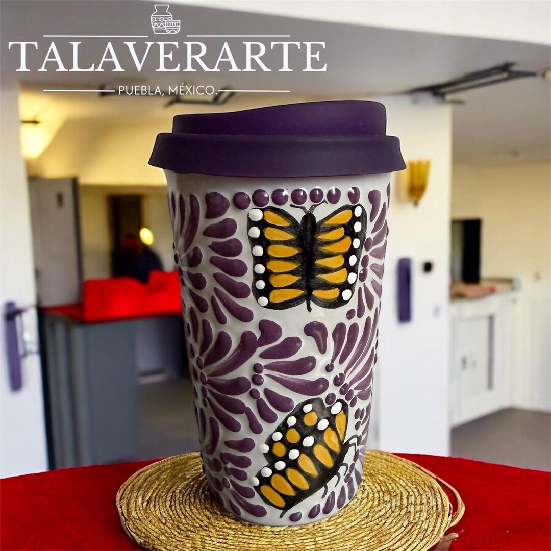 Traditional Talavera Thermos / Purple / With Monarch Butterflies 450 Ml ...