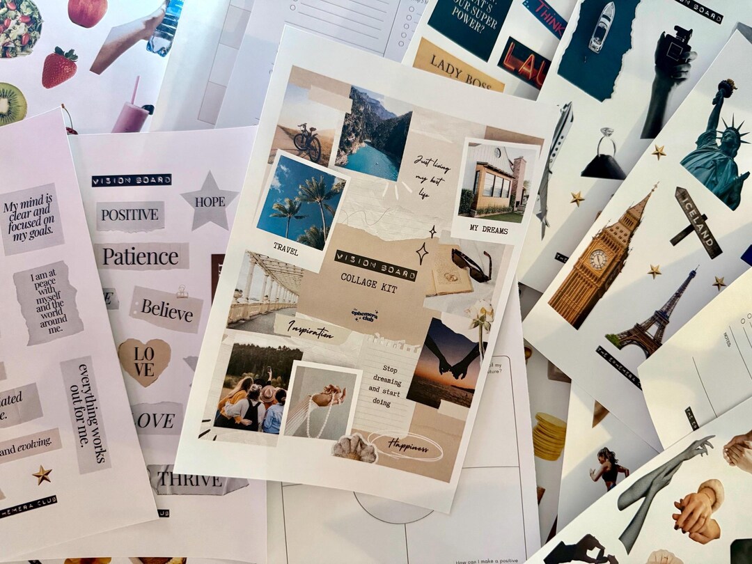 Vision Board Kit | Cut & Paste Manifestation Kit | Printed Sticker ...