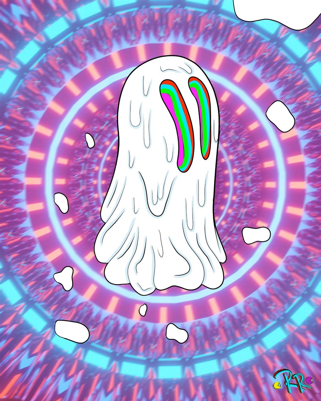 Psychedelic Ghost Art Print – Surreal Pop Lowbrow Wall Art, Rainbow ...