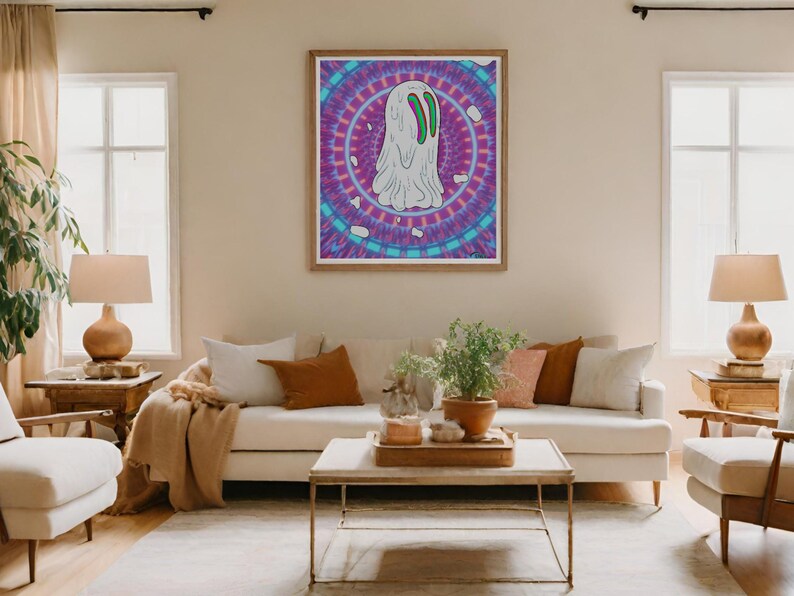 Psychedelic Ghost Art Print – Surreal Pop Lowbrow Wall Art, Rainbow ...