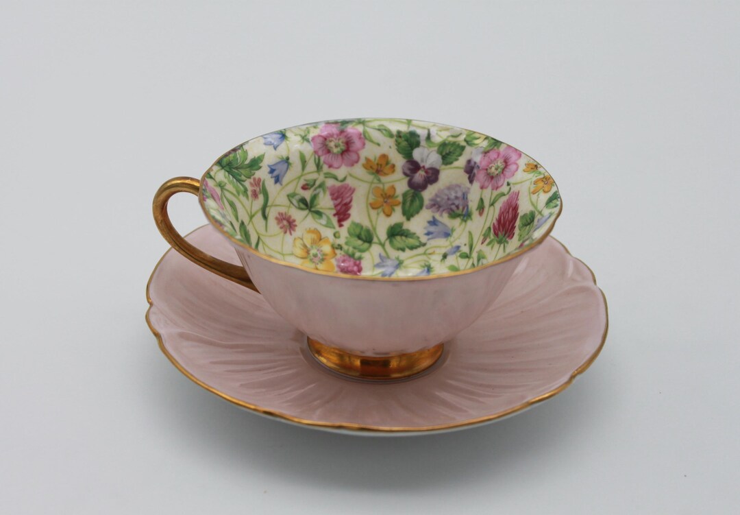 Shelley Tea Cup and Saucer Countryside Chintz Pink Oleander - Etsy