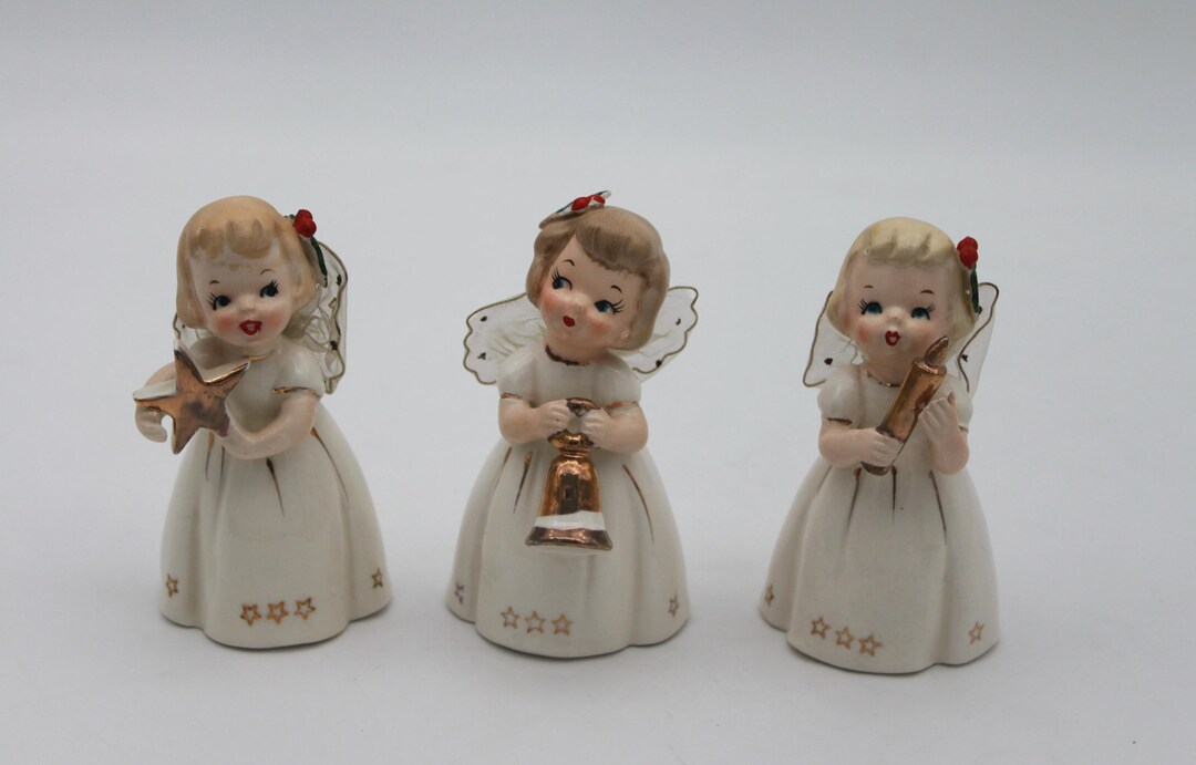 3 Vintage Wales Made in Japan Angel Figurines Tulle Net Wings Christmas ...