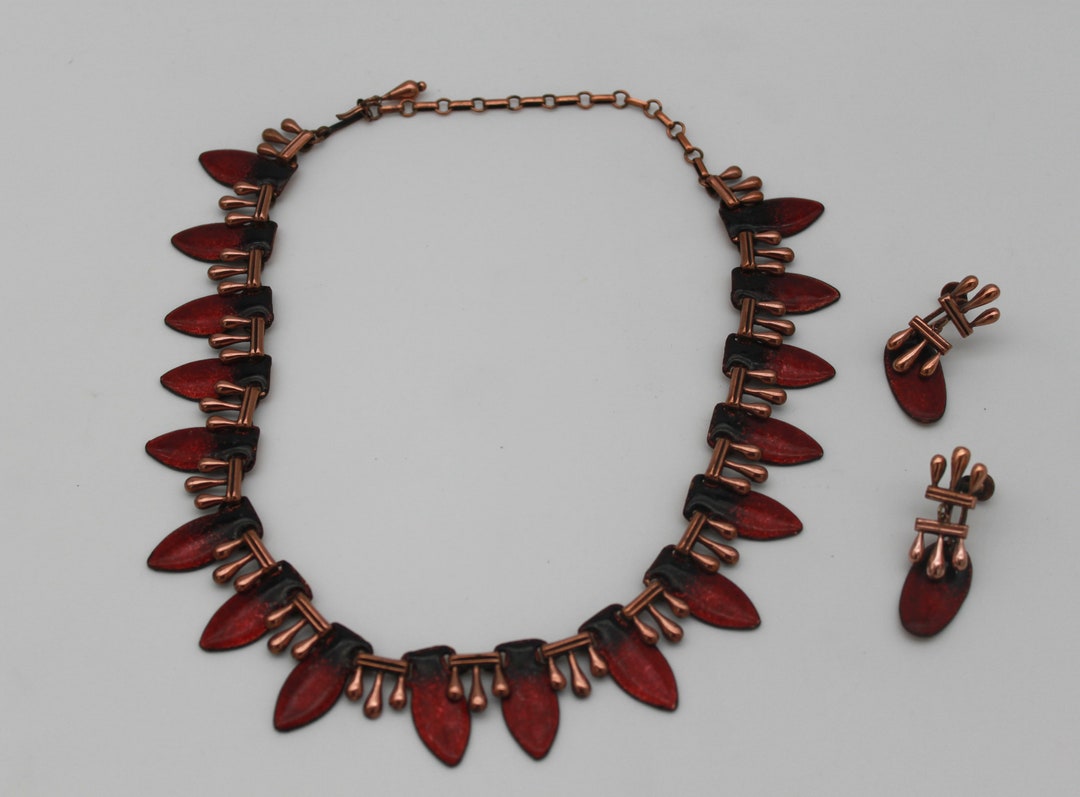 Vintage Matisse Copper and Flambe Red Black Enamel Necklace and ...