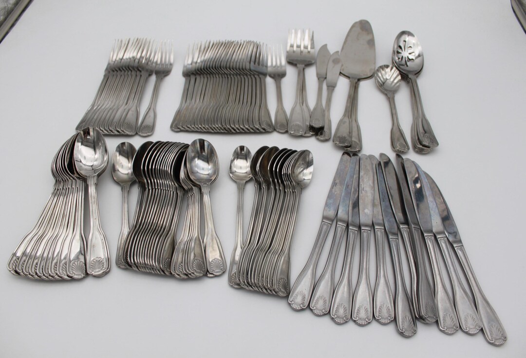 102 Pieces Wallace 18/10 Stainless Flatware Country Shell Pattern ...