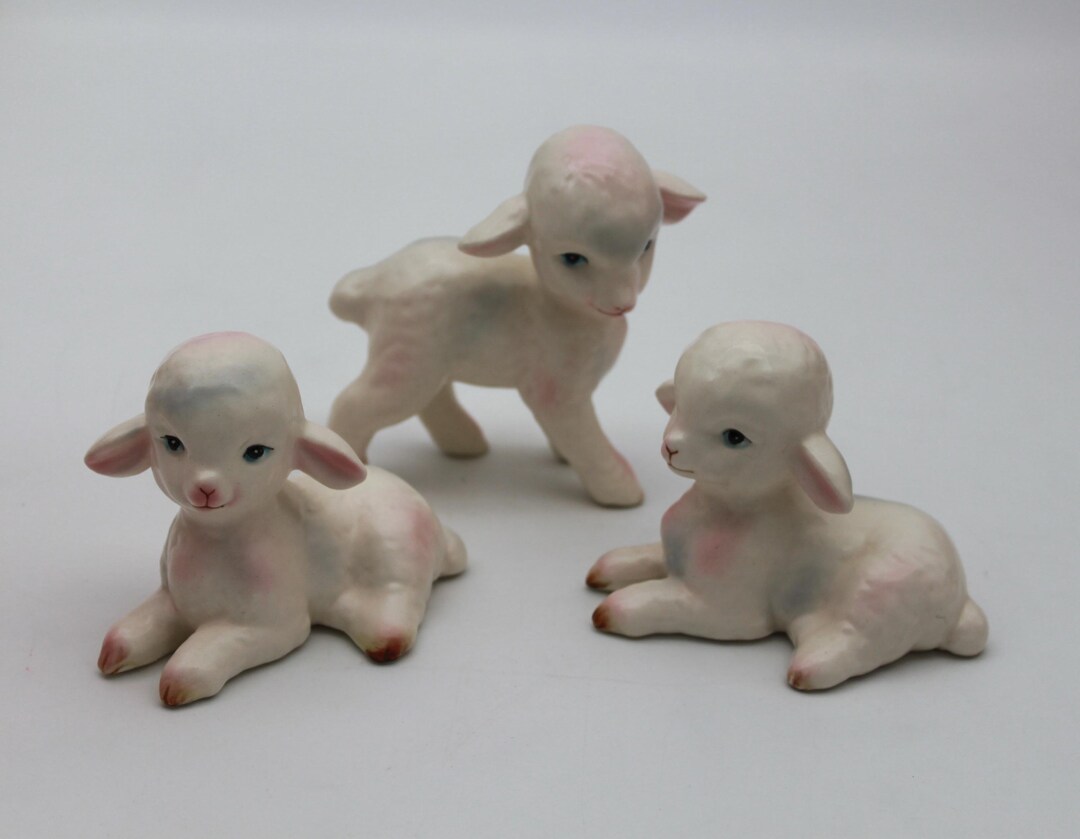 3 Vintage Ceramic Sweet Baby Lamb Sheep Figurines Lefton ? Made in ...