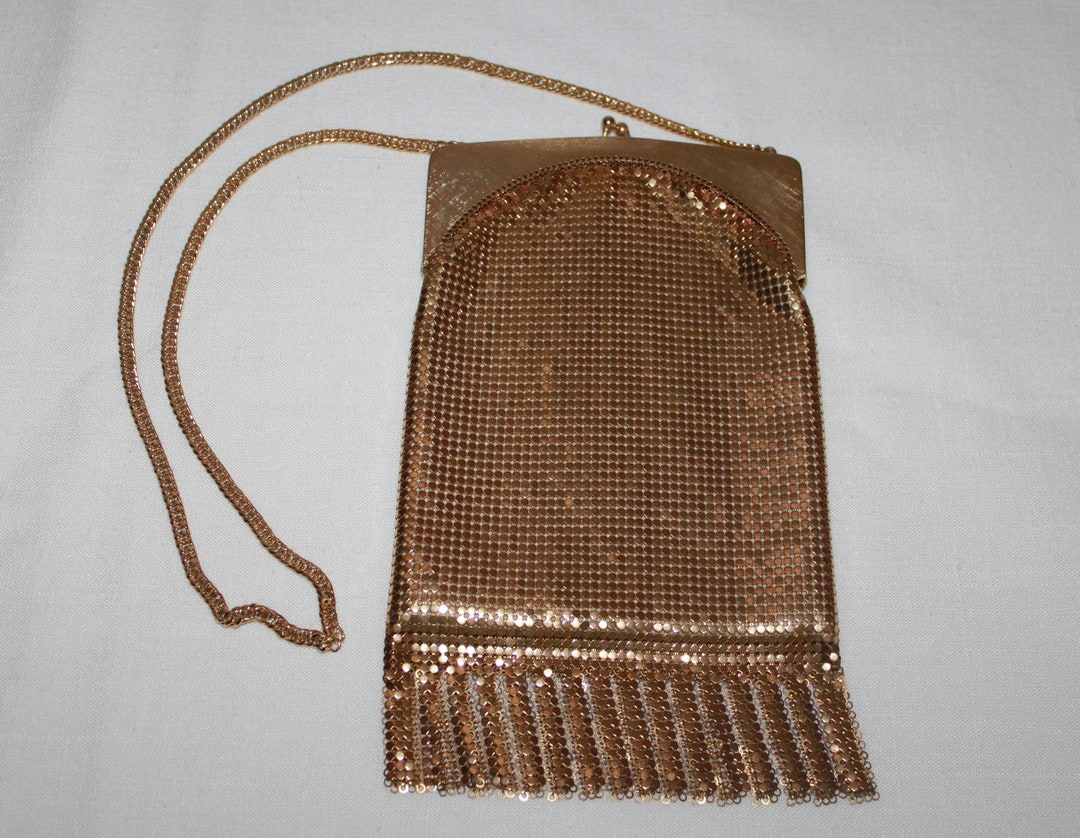 Vintage Whiting and Davis Gold Mesh Shoulder Bag Purse With Fringe ...