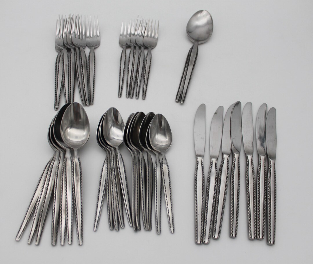 39 Pieces National Stainless Flatware Granada Made in Japan Mid Century ...