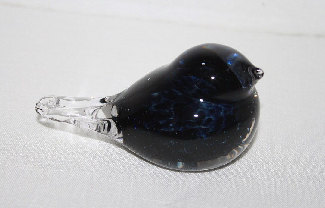 Signed Black Glass Bird Paperweight - Etsy