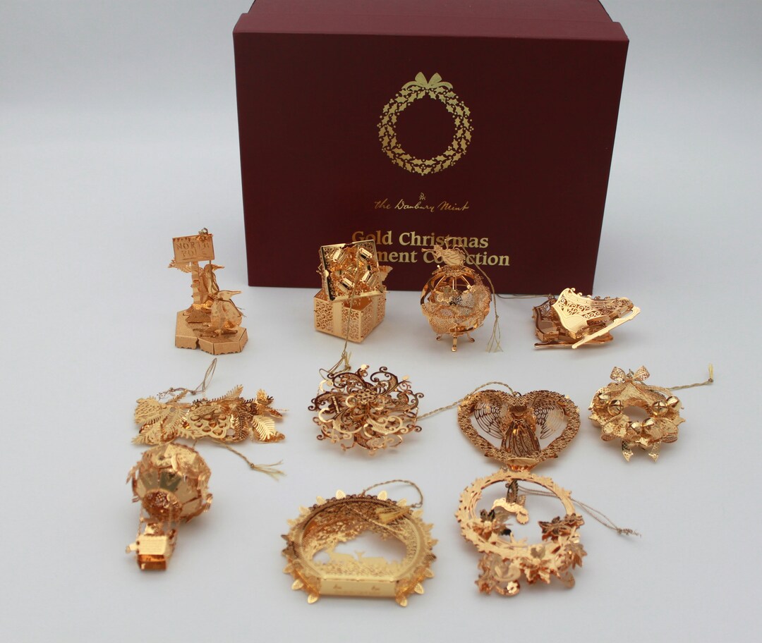 9 Danbury Mint Disney Christmas Gold Ornament Collection Goofy Donald ...