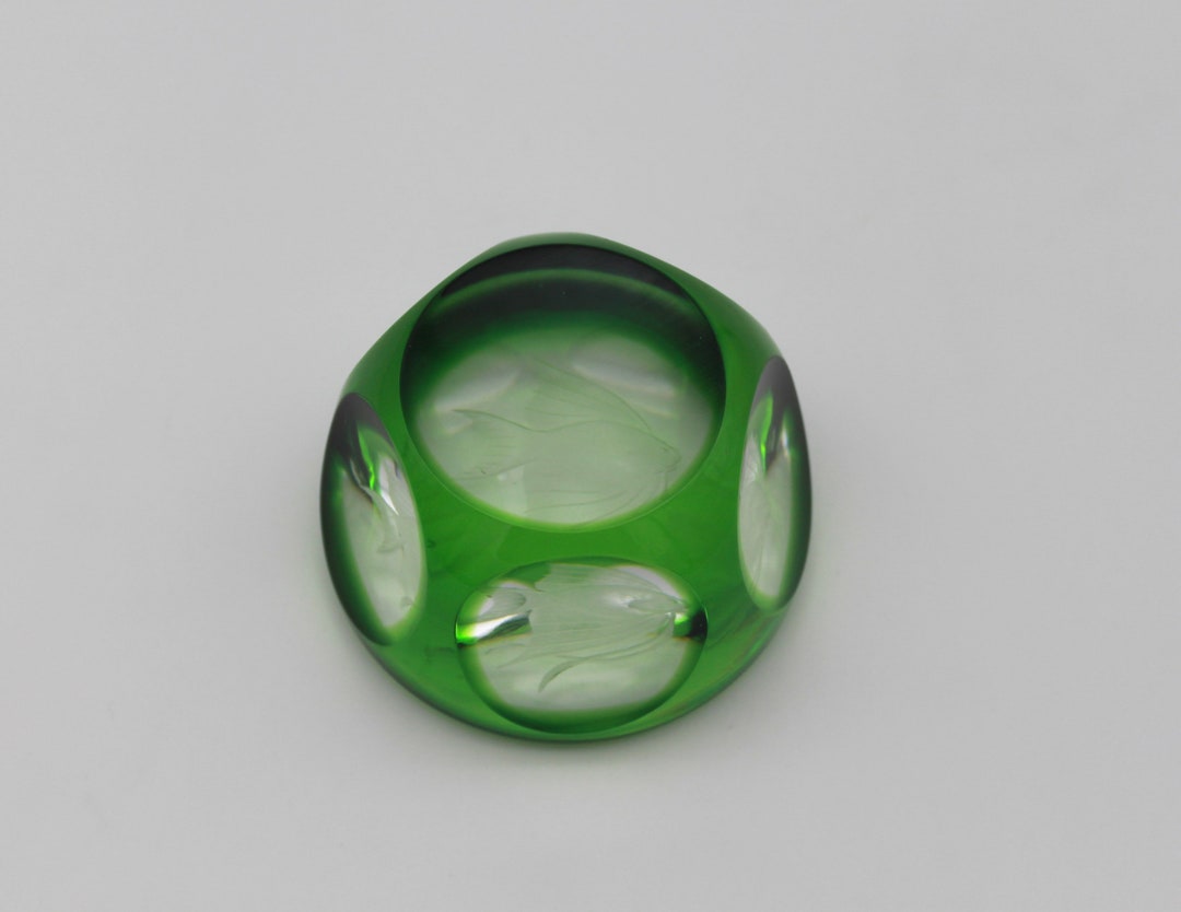 Webb Corbett Green Paperweight Art Glass Windows Impressed Fish - Etsy