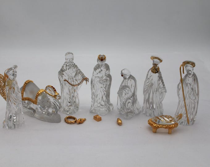 8 Pieces Gorham Crystal Nativity Mary Joseph Jesus Angel Wisemen Camel ...