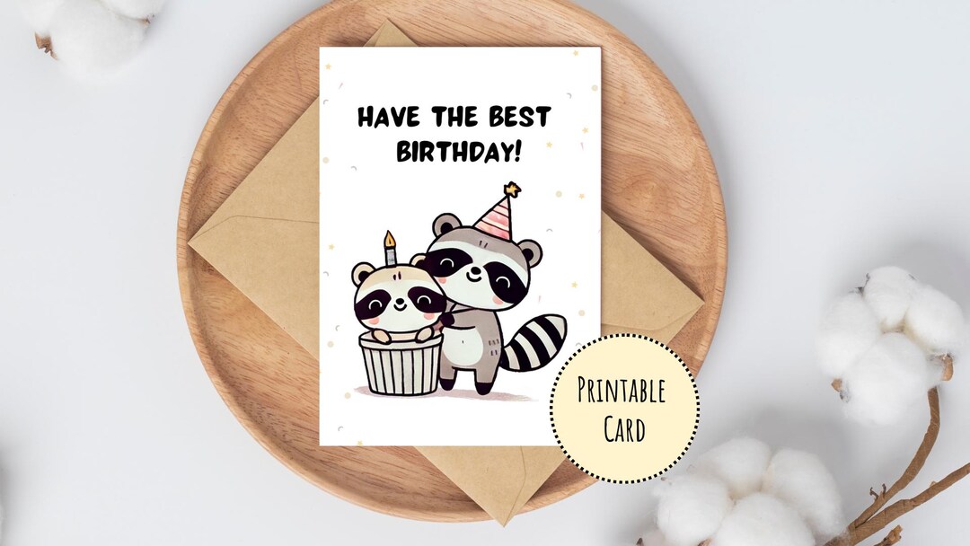 Cute Raccoon Birthday Card - Printable Hug Card - Digital Download ...