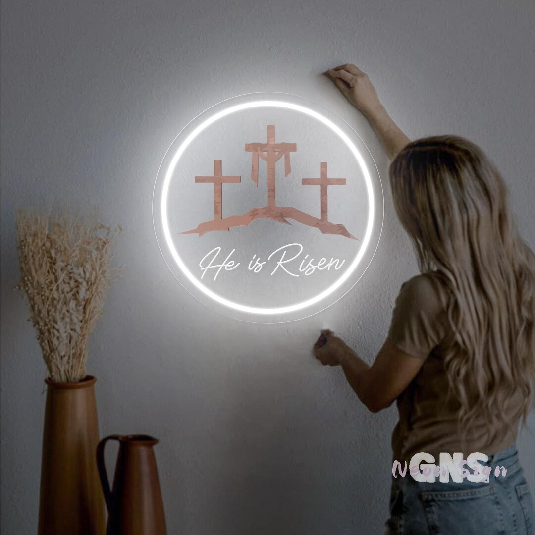 He is Risen Neon Sign,jesus Cross Easter Day Led Light,happy Easter ...