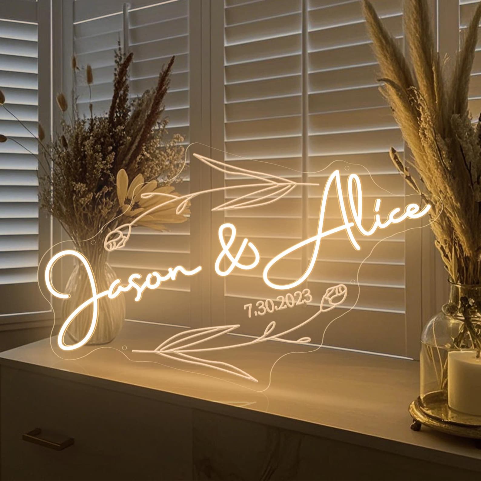 Custom Couple Names Wedding Sign, Illuminated Wedding Party Backdrop ...