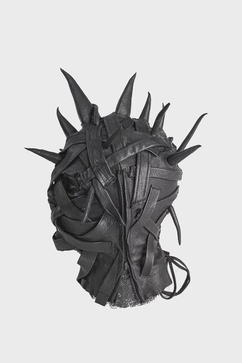 Leather Gimp Hood – Black Spiked Full Face Strapped Mask - Etsy