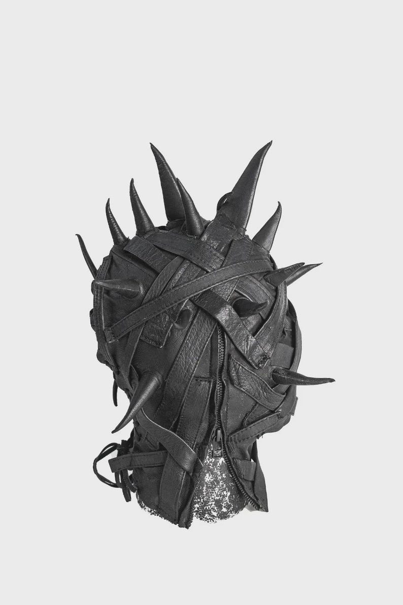 Leather Gimp Hood – Black Spiked Full Face Strapped Mask - Etsy