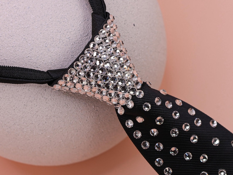 Black Ballroom Tie With Rhinestone Adjustable Neck Tie With Zipper ...