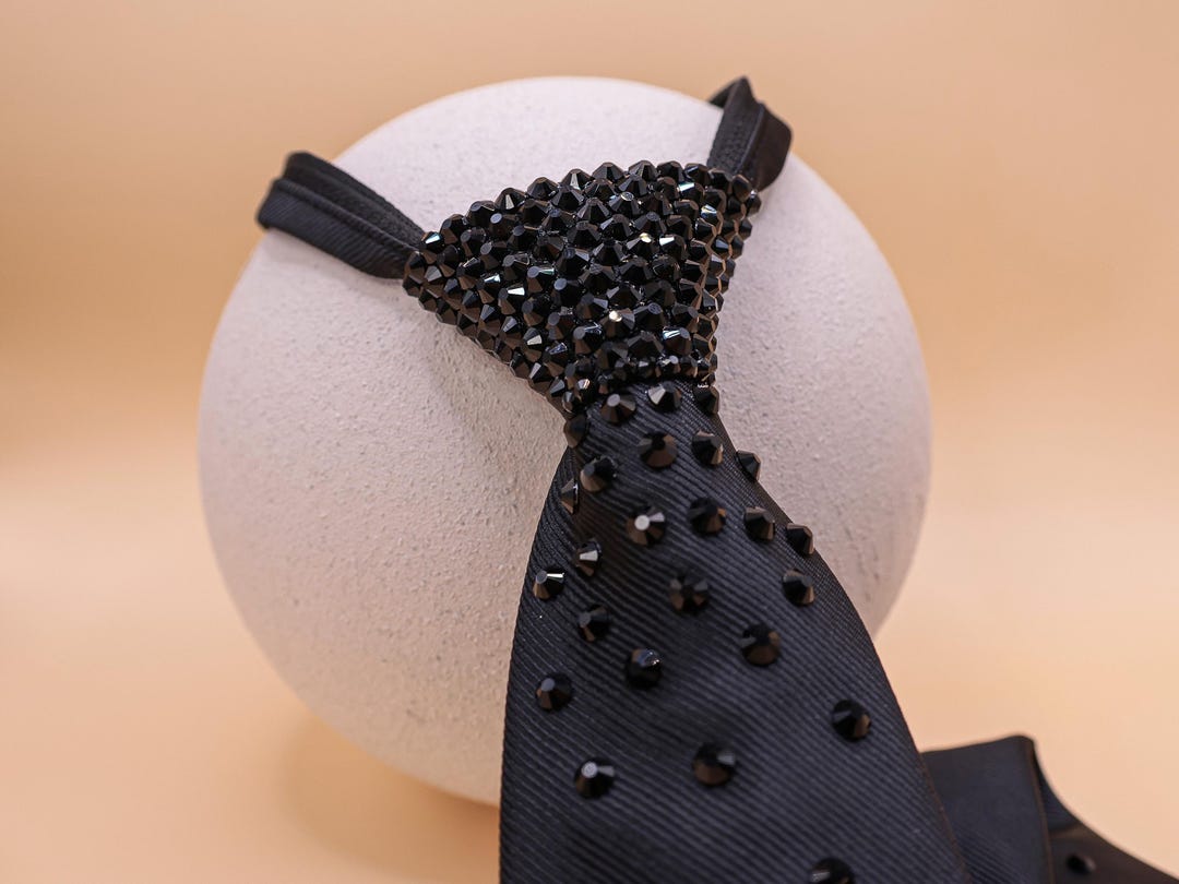 Black Ballroom Tie With Rhinestone Adjustable Neck Tie With Zipper ...