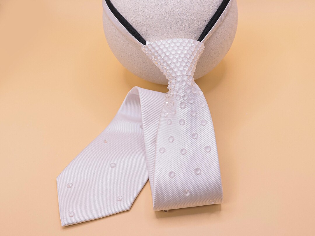 White Men's Tie With Rhinestone Adjustable Neck Tie With Zipper ...