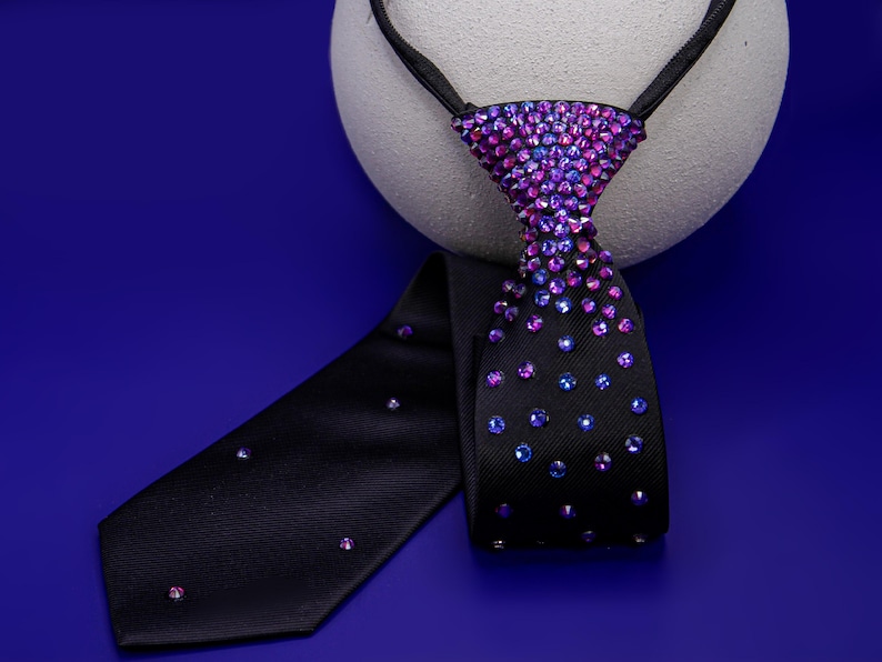 Black Ballroom Tie With Rhinestone Adjustable Neck Tie With Zipper ...