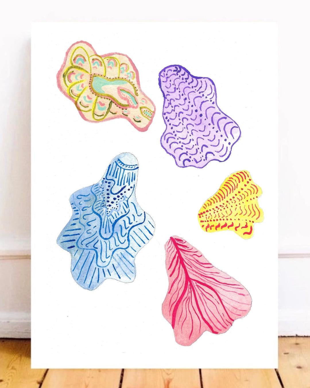 Colorful Oyster Shells Adorable Nautical 5x7 Watercolor Print Nursery ...