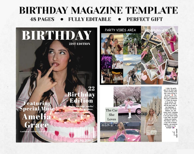 55-pages Custom Birthday Magazine Template Editable on Canva - Etsy Canada