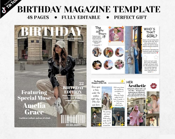 55-pages Custom Birthday Magazine Template Editable on Canva - Etsy Canada
