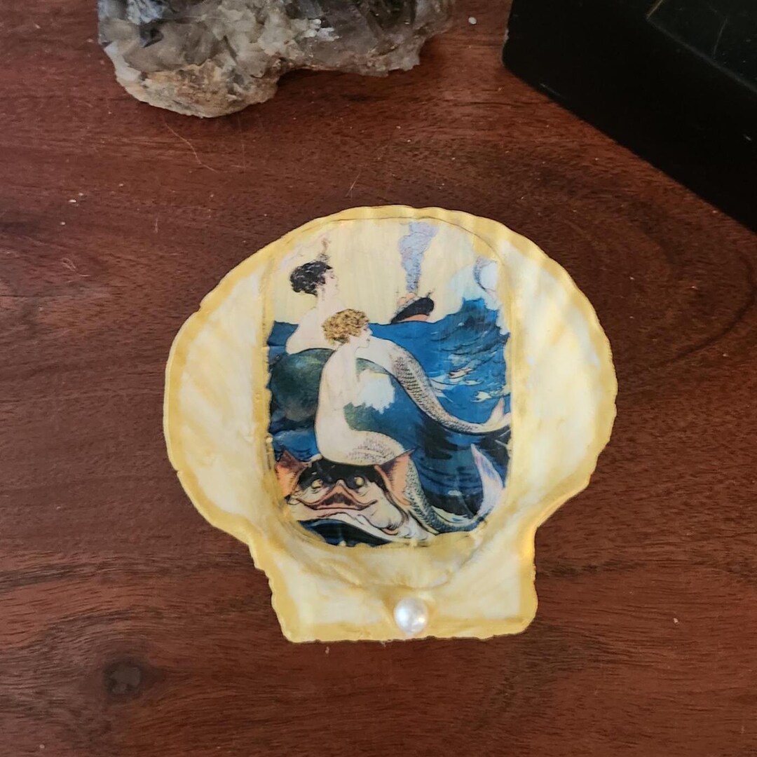 Vintage Mermaid Seashell Dish – Handmade Gilded Jewelry Holder, Trinket ...