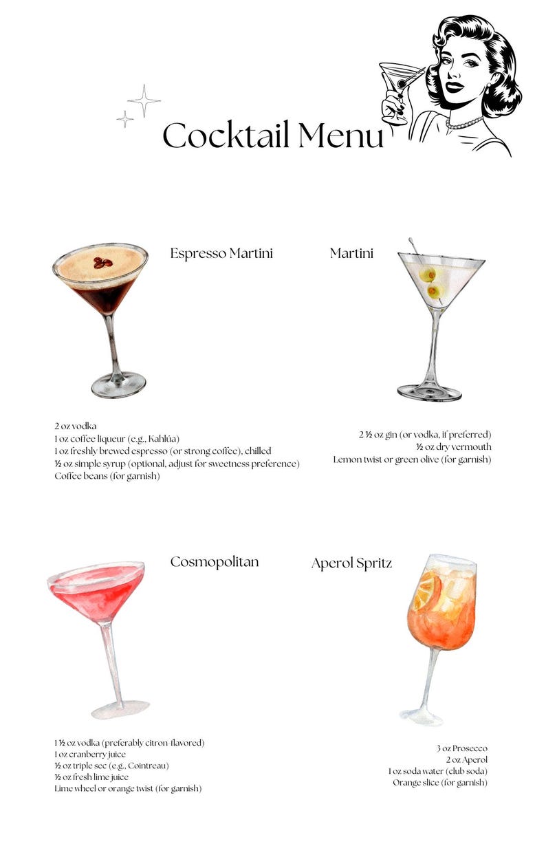 Classy Cocktail Menu Digital Download - Etsy