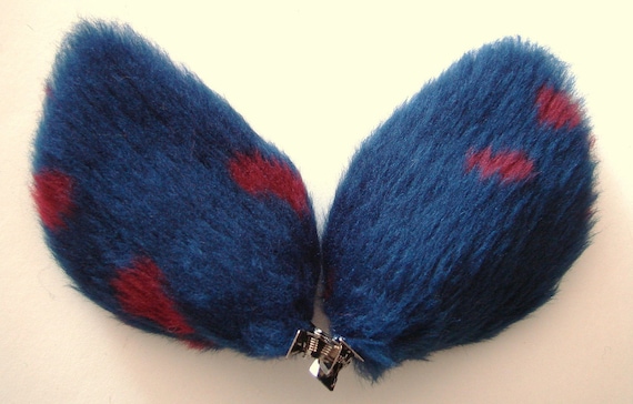 Blue and Red Spotted Fur Ears Costume Hair Clips Cat Dog Fox | Etsy