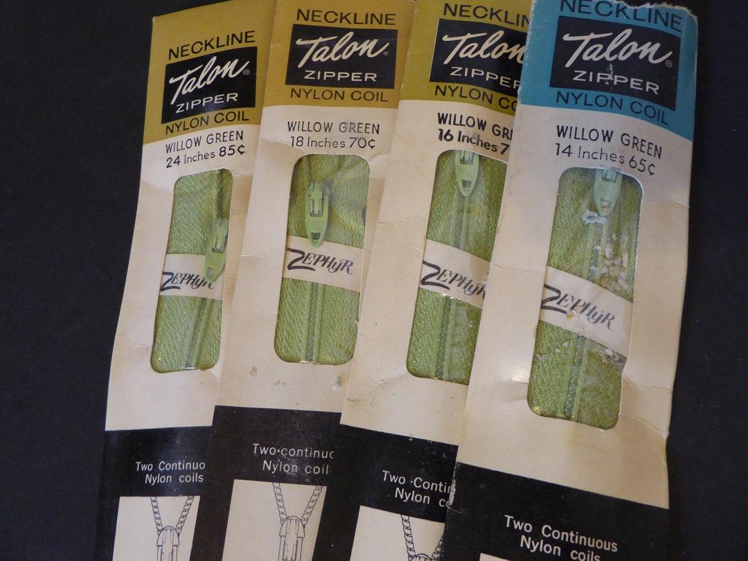 Vintage Talon Zippers Willow Green Light Multiple Sizes Brand New 1960s ...