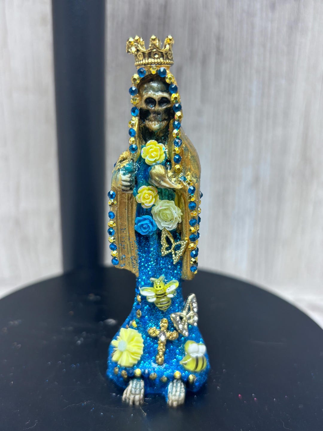 3.5” Blue/gold Santa Muerte Bedazzled Statues - Etsy