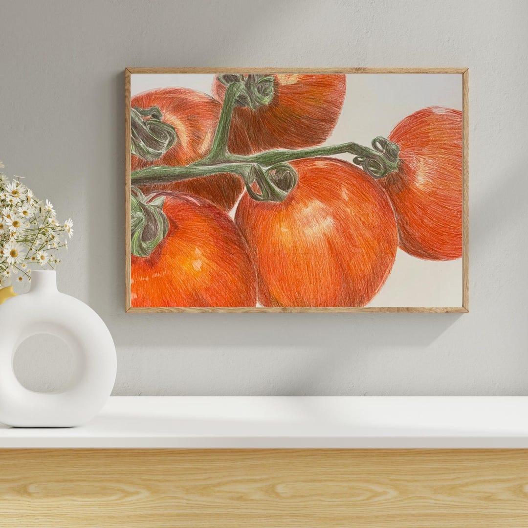 Hand-drawn Tomato Printable Wall Art | Colored Pencil Realistic Fruit ...