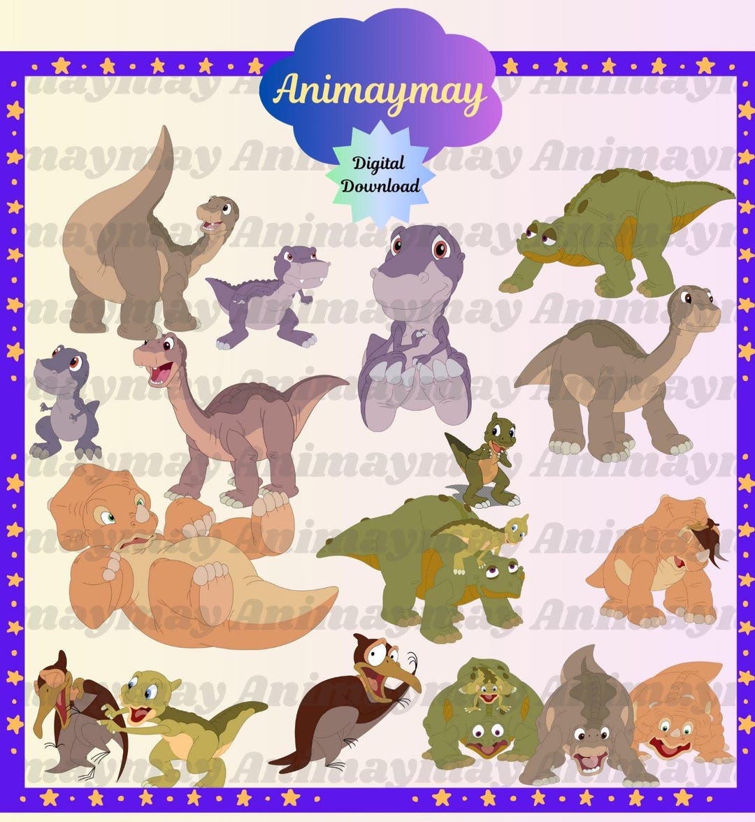 Land Before Time Clipart Bundle: Cartoon Characters (JPG, PDF, PNG ...