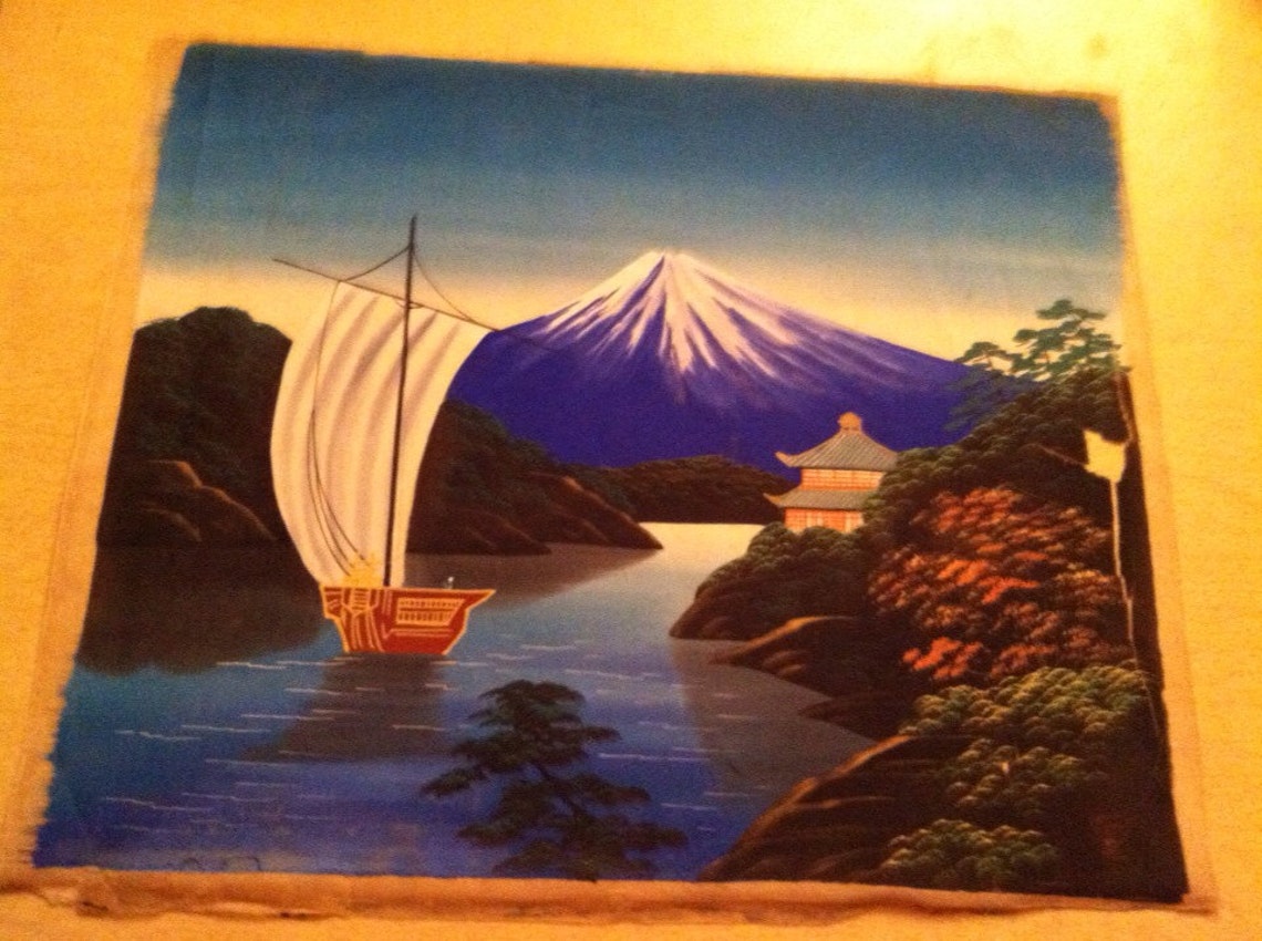 Wall Art Mt. Fuji Vintage Signed Silk Painting/ FREE SHIPPING | Etsy