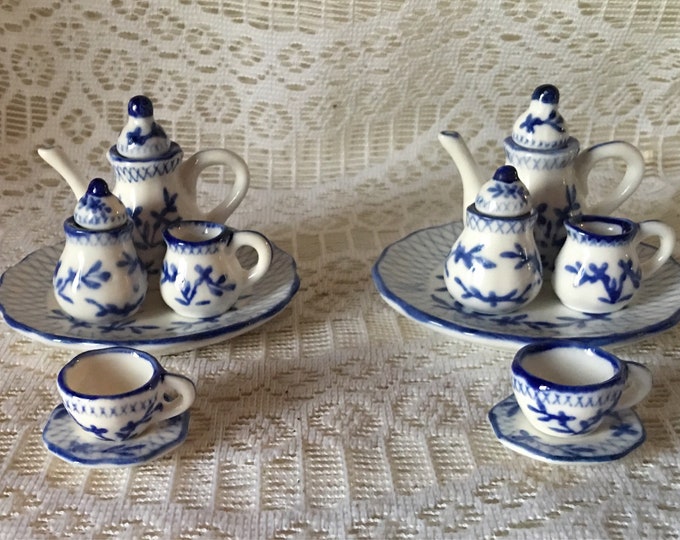 Two Mini Blue White Tea Sets in Storage Tin - Etsy
